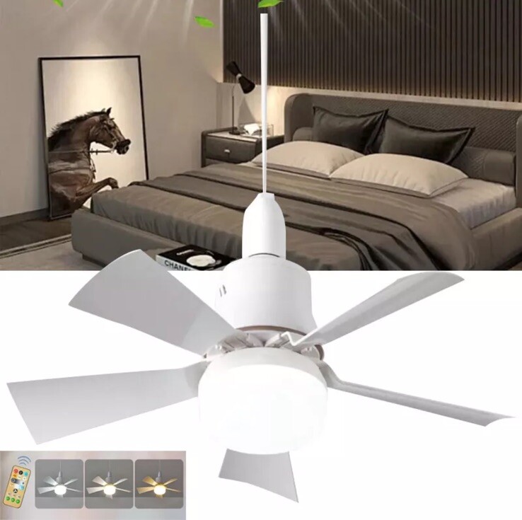 Ceiling Fan E27 Socket Fan 30W with Dimmable LED Light Remote ...