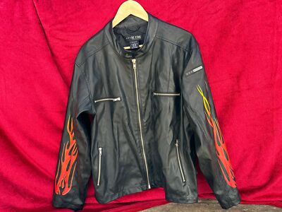 Vintage BC ETHIC Pleather 5 Zipper JACKET ~ Large Rockabilly FLAMES on ...