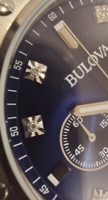 Bulova BLUE Diamond Marker Dial Chronograph 96D138 RRP £499 NEW/BOXED ...