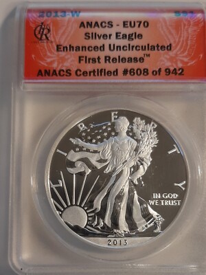2013 w-eu70 Siver Eagle Enhanced Uncirculated First Release ANACS ...