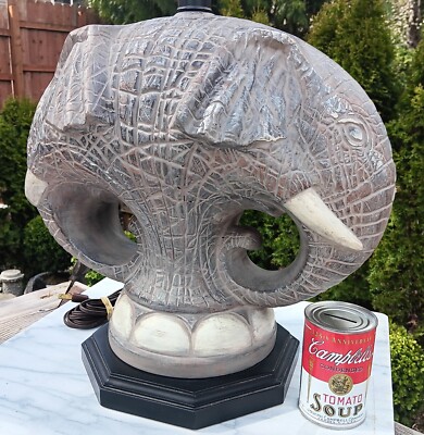 '7Os OUT OF AFRICA vtg mcm elephant foot table lamp ceramic art ...