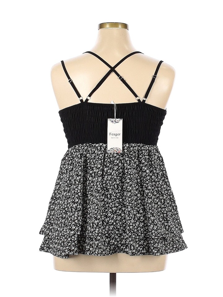 Feager Black White Floral Embroidered Spaghetti Strap Sleeveless Top XL ...