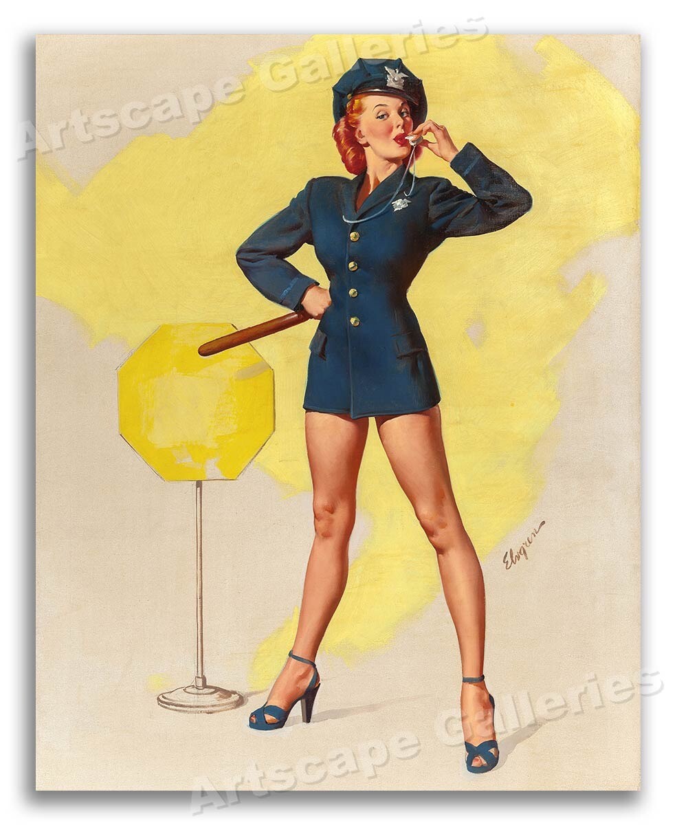 "A Real Stopper" Vintage Style Elvgren Police Woman Pin-Up Girl Poster ...
