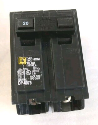 Square D 20A 2 Pole Circuit Breaker HACR Type DP-4075 | eBay
