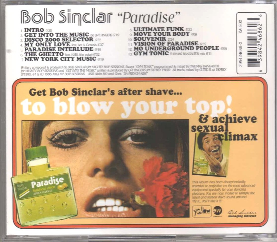 Bob Sinclar - Paradise - CDA - 1998 - House Gym Tonic My Only Love The ...