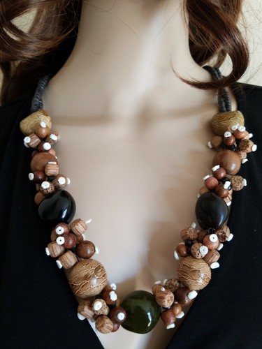 Kukui Nut Shell Beaded Necklace Brown Green Tan Textured Handmade Ethnic Vintage | eBay