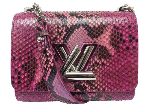 SAC A MAIN LOUIS VUITTON TWIST PM CUIR DE PYTHON ROSE BANDOULIERE HAND ...