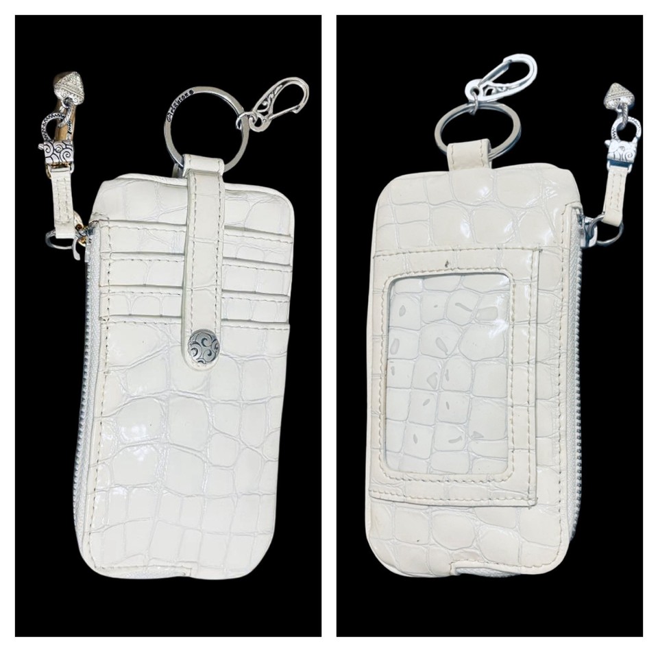 Brighton White Patent Leather Twister Wristlet Zip Top Key Fob Card ...