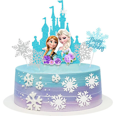 6pcs Happy Frozen Birthday Princess Elsa Cake Topper Decoration | eBay UK