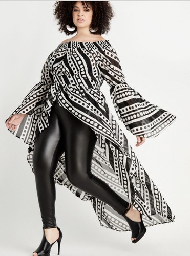 ASHLEY STEWART Dot Stripe Drama Hi Low Off The Shoulder Duster Top 18 ...