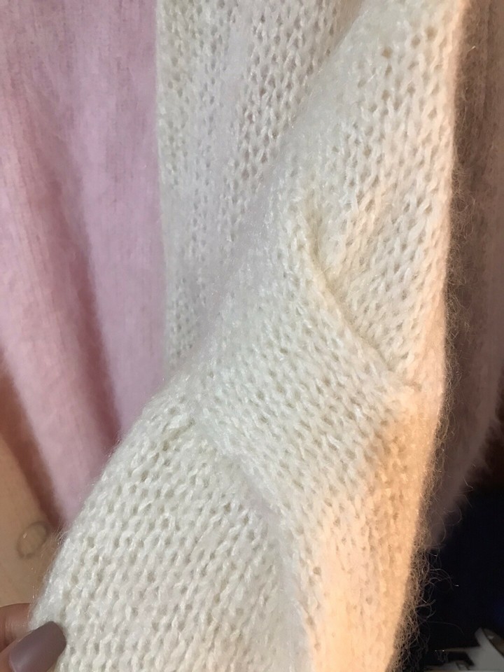 Pink Angora Pullover White Mohair Cardigan Knit Fluffy Fuzzy Sweater ...