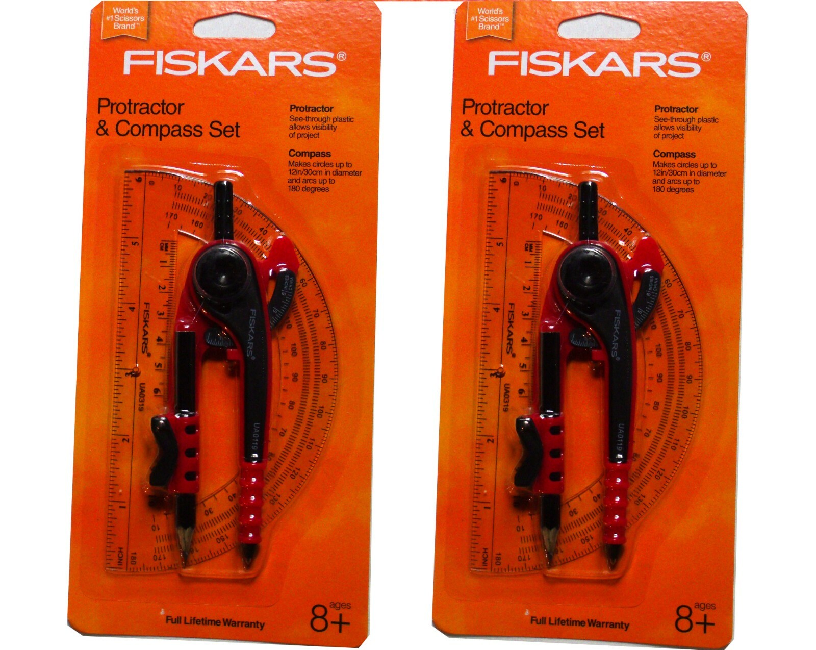 Fiskars Protractor Compass Set School Math Geometry Drawing Art 6"&12 ...