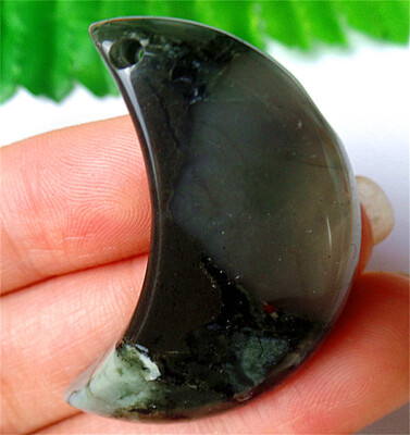 40x20x7mm Natural Gray Africa Bloodstone Reiki Moon Pendant Bead DY1961 ...