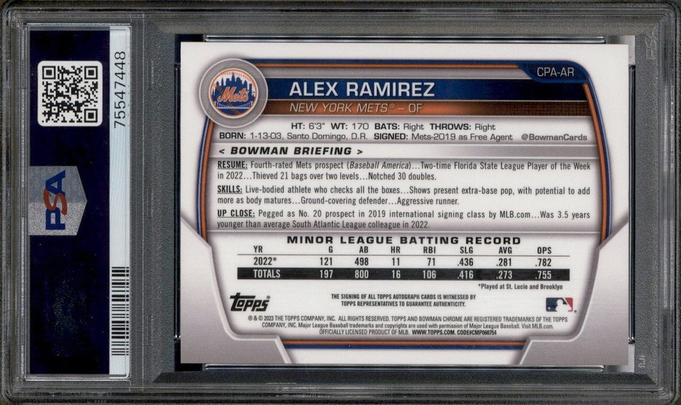 2023 Bowman Chrome Prospects Auto Atomic Alex Ramirez Autograph /100 ...