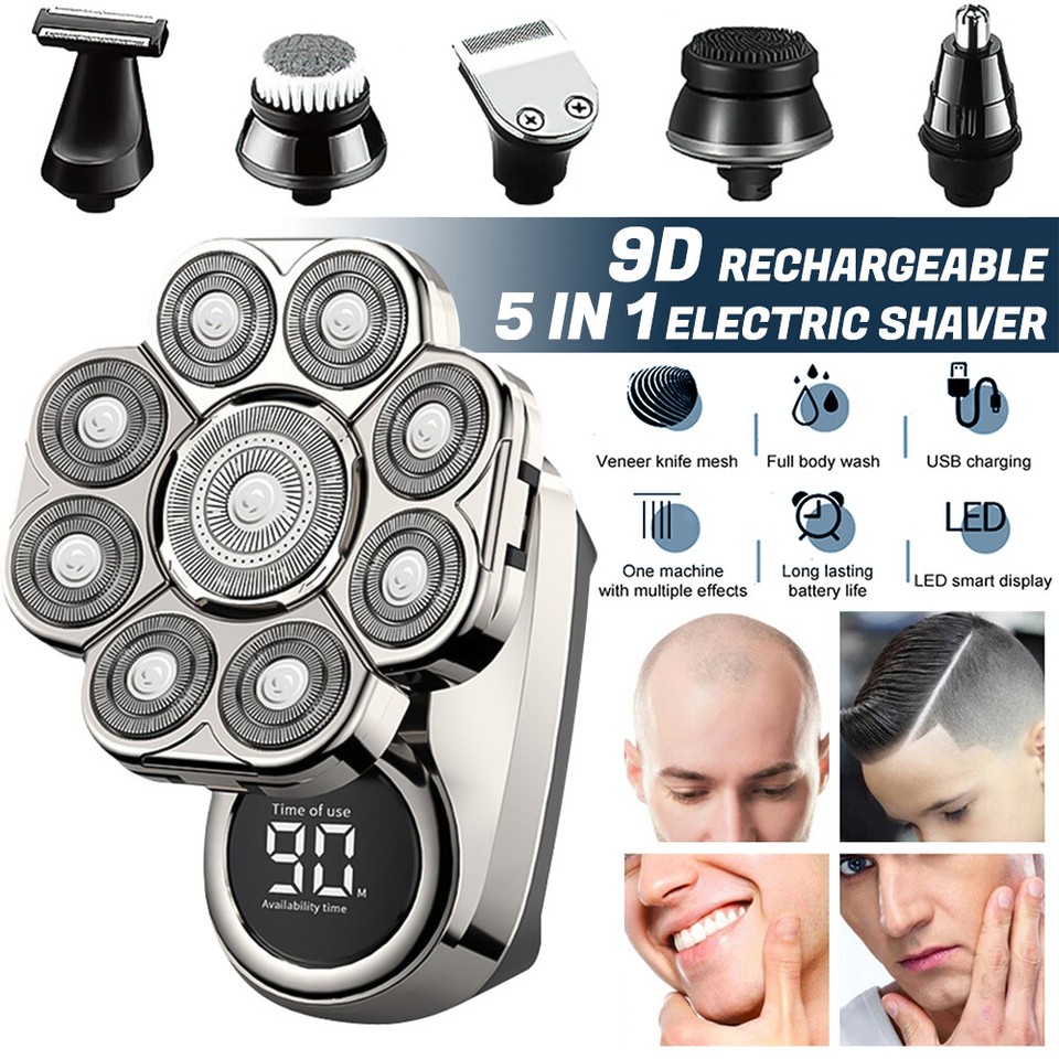 9D 5in1 Rotary Electric Shaver Cordless Men Hair Trimmer Bald Head ...