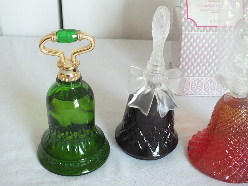 Avon 3 glass bell decanters FULL NOS cologne Emerald Rosepoint ...