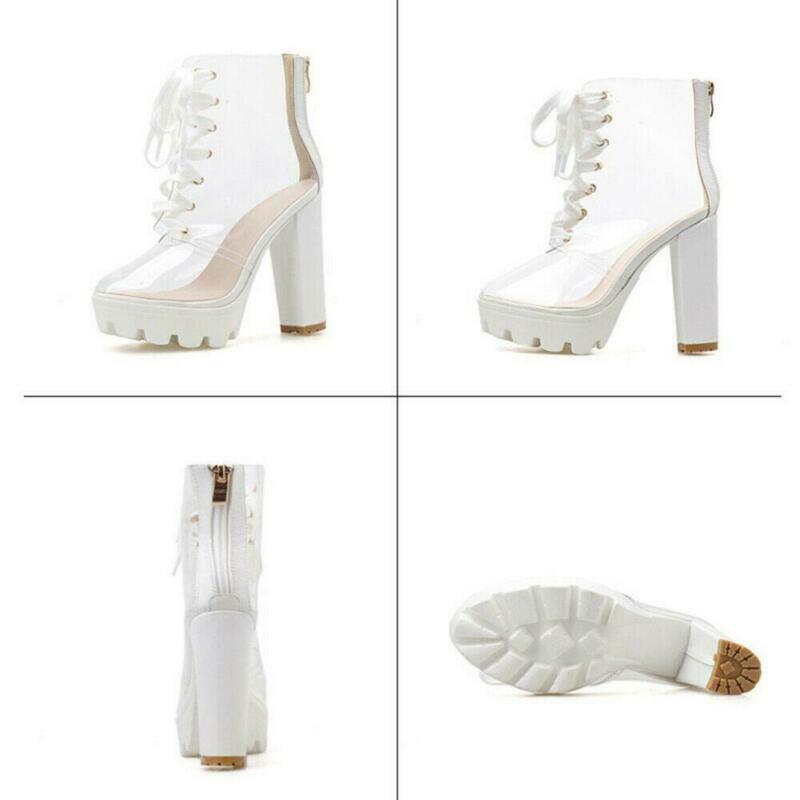 PVC Sandals Women Shoe Round Toe Platform High Heels Ankle Boots Lace ...