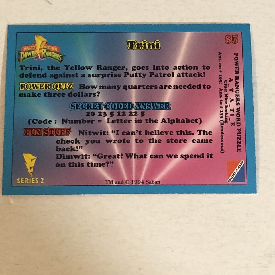 Mighty Morphin Power Rangers 1994 Trading Card #85 Trini | eBay