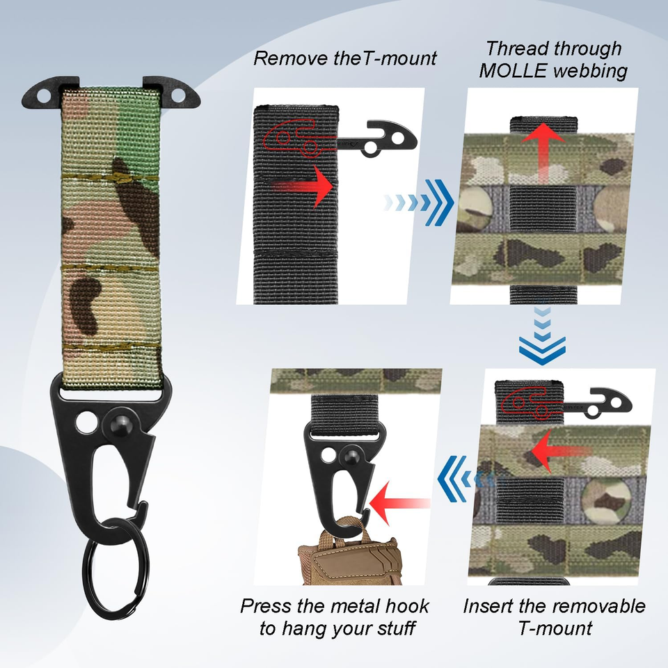 Tactical Molle Clips T-Mount Molle Webbing Key Holder, 2 Pack Tactical ...