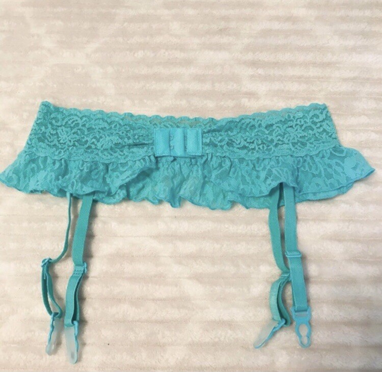 NWT VS Victoria’s Secret Blue Lace Ruffle Garter Belt Lingerie Size XS ...