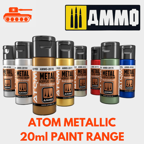 ATOM Metallic Paints Ammo by Mig 20ml Brush Airbrush Full Range | eBay UK