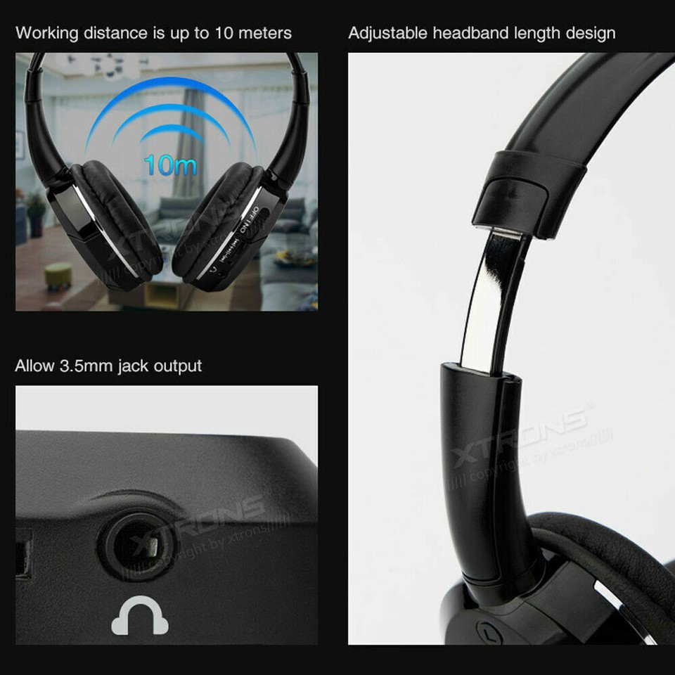 1x Wireless Bluetooth Headphones Headsets For Car Headrest Roof Monitor ...