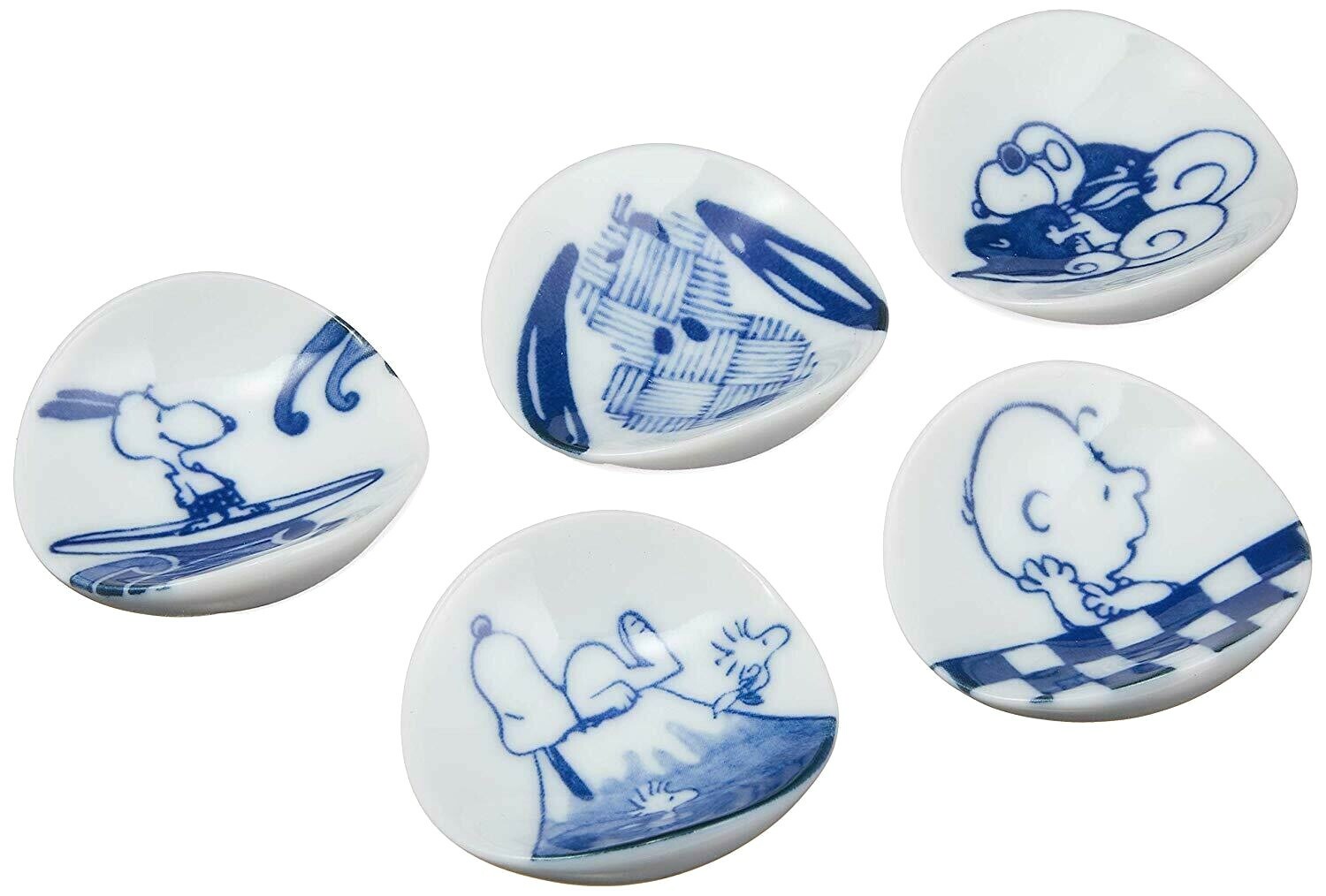 PEANUTS Snoopy Chopstick Rest & Wooden Box Sometsuke Blue & White set ...