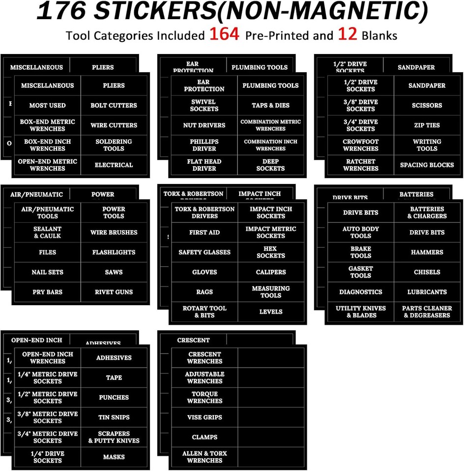 Toolbox Organization Stickers,176 Pcs Tool Chest Label Stickers with ...