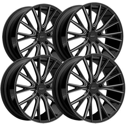 (Set of 4) Ravetti M12 22x9 5x120 +40mm Black/Milled Wheels Rims 22 ...