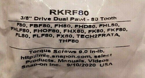 Snap On Tools 3/8" Drive Ratchet Repair Kit RKRF80 | 80 Tooth | 3/8 ...