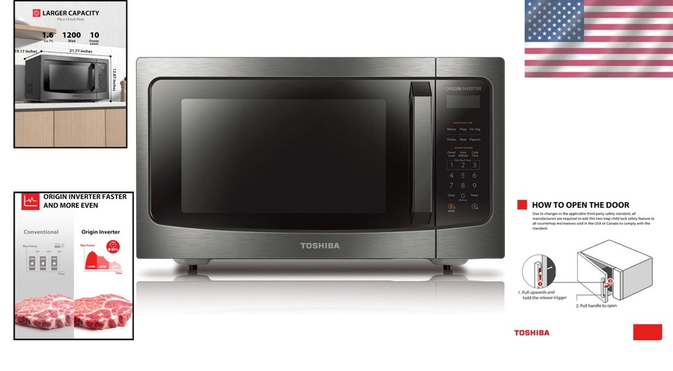 Smart Sensor Inverter Microwave with 10 Power Levels and Auto Defrost ...