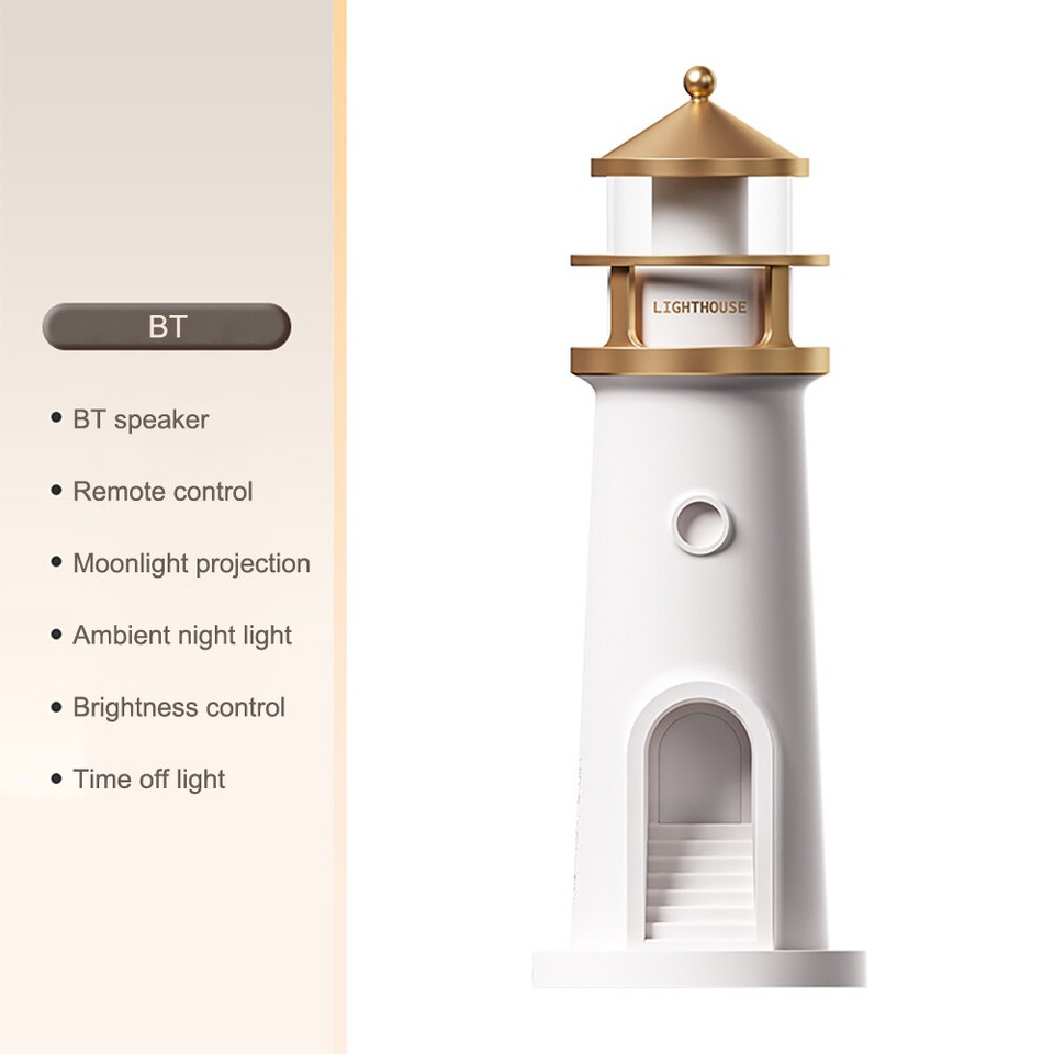 Lighthouse Ambient Night Light with Moon Projection Dimmable Bluetooth ...