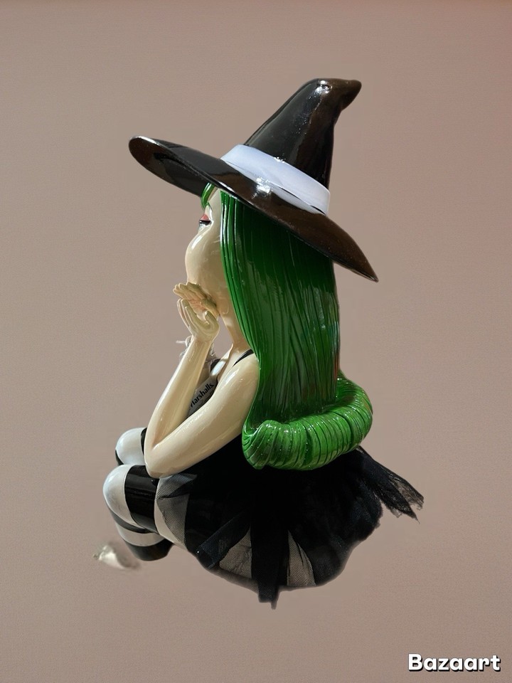 BELLA LUX Green Hair Witch W/ Cat Large Shelf Sitter Figurine Halloween ...