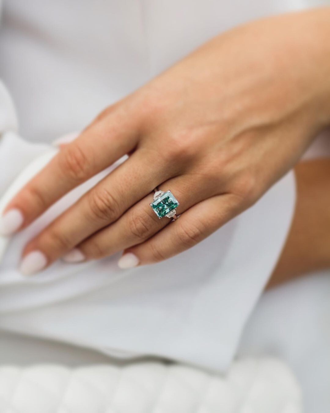 New Green Radiant Cut Simulated CZ 3 Stone 925 Sterling Silver Wedding ...