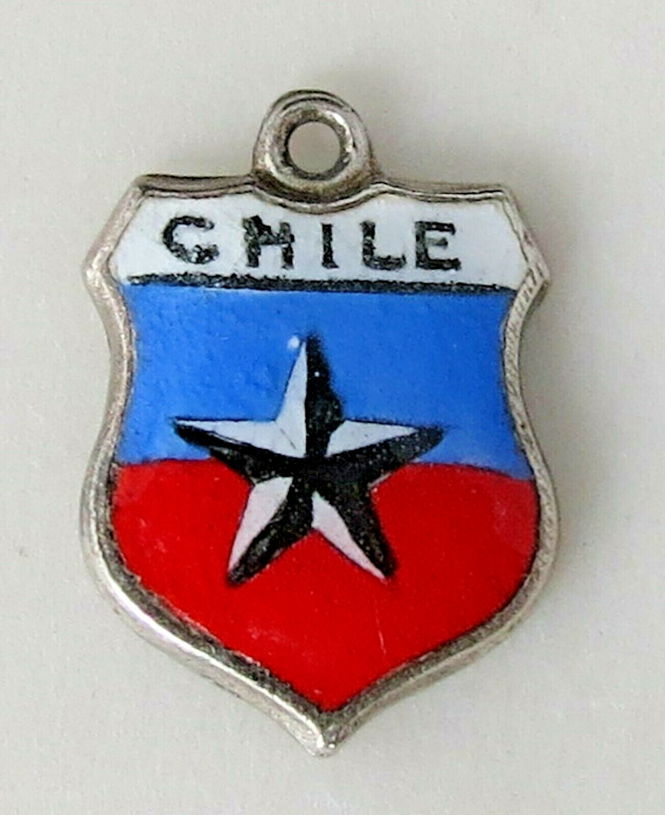 CHILE ~ Vintage Sterling Silver Enamel Travel Shield … - Gem