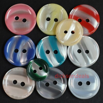 10 Easy Match Buttons Pearly Stripe 2 Tone 2 Hole 12.7mm 15mm or 18mm ...