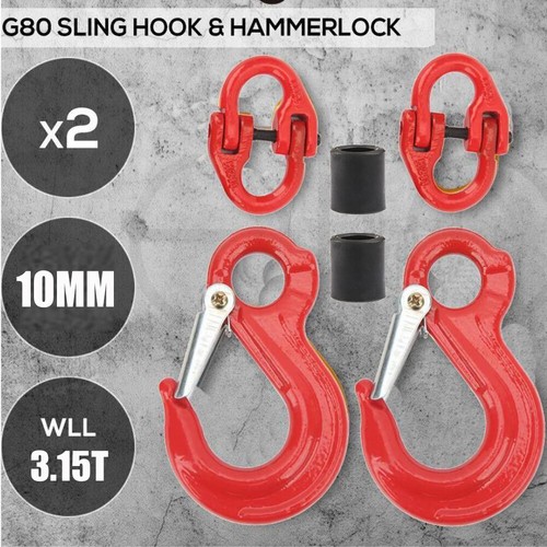 2Pcs 10mm Hammerlock Eye Sling Hook Safety Chain Trailer connecting ...