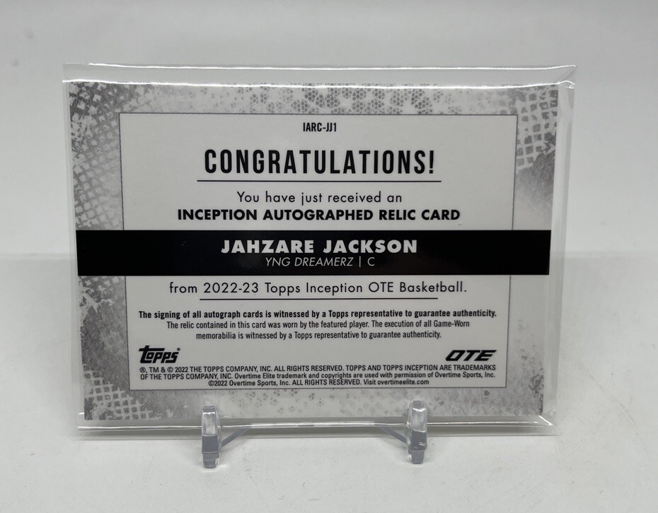 2022-23 Topps Inception OTE Overtime Elite Jahzare Jackson Auto Relic ...