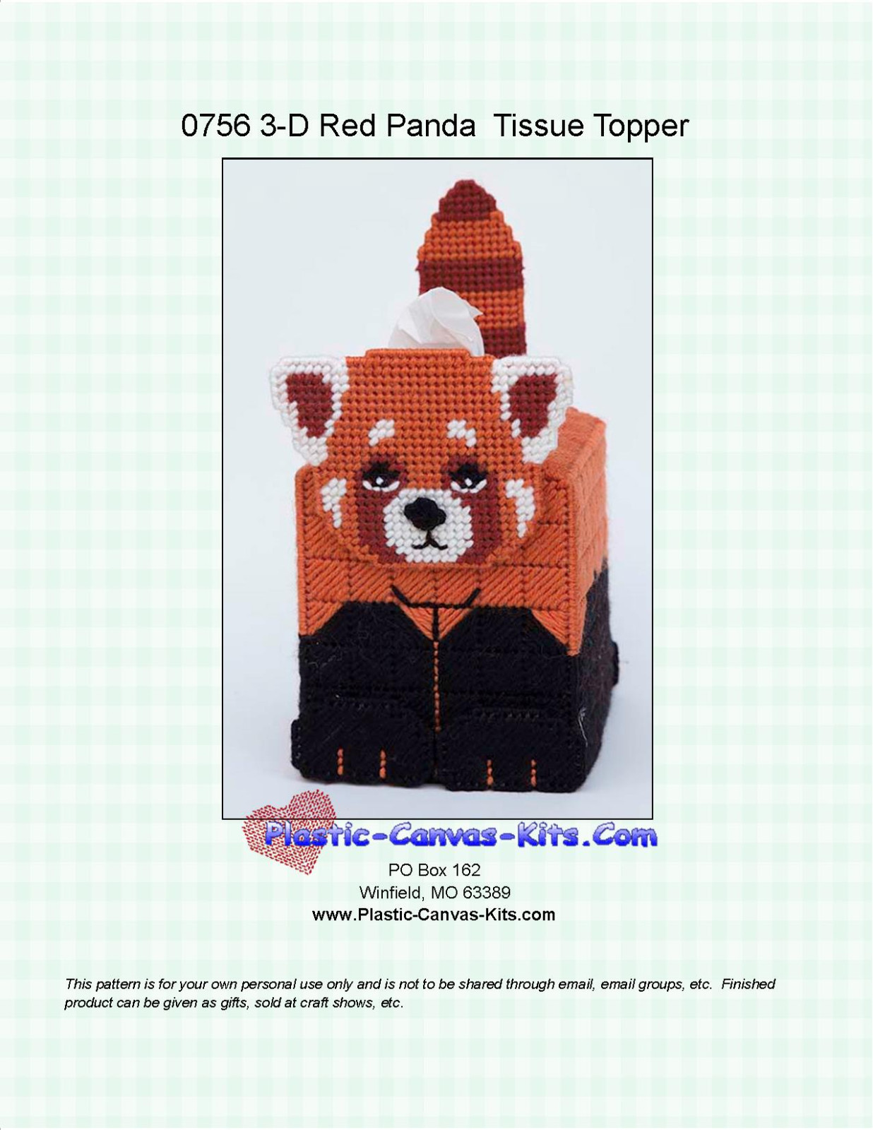 Red Panda 3-D Tissue Topper-Plastic Canvas Pattern or Kit | eBay