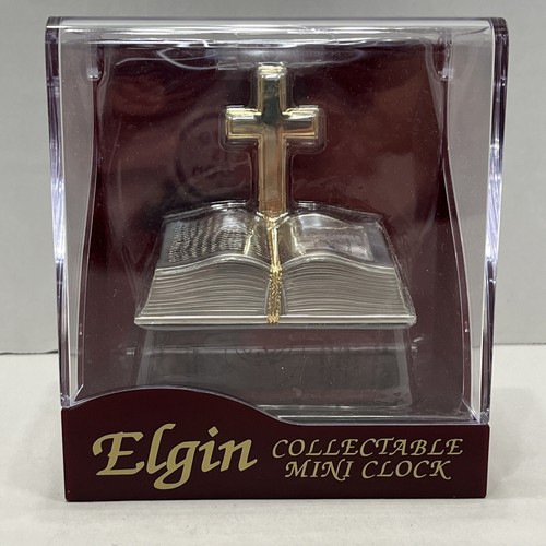 VINTAGE ELGIN COLLECTIBLE MINI CLOCK “CROSS WITH BIBLE” IN CASE NEW | eBay