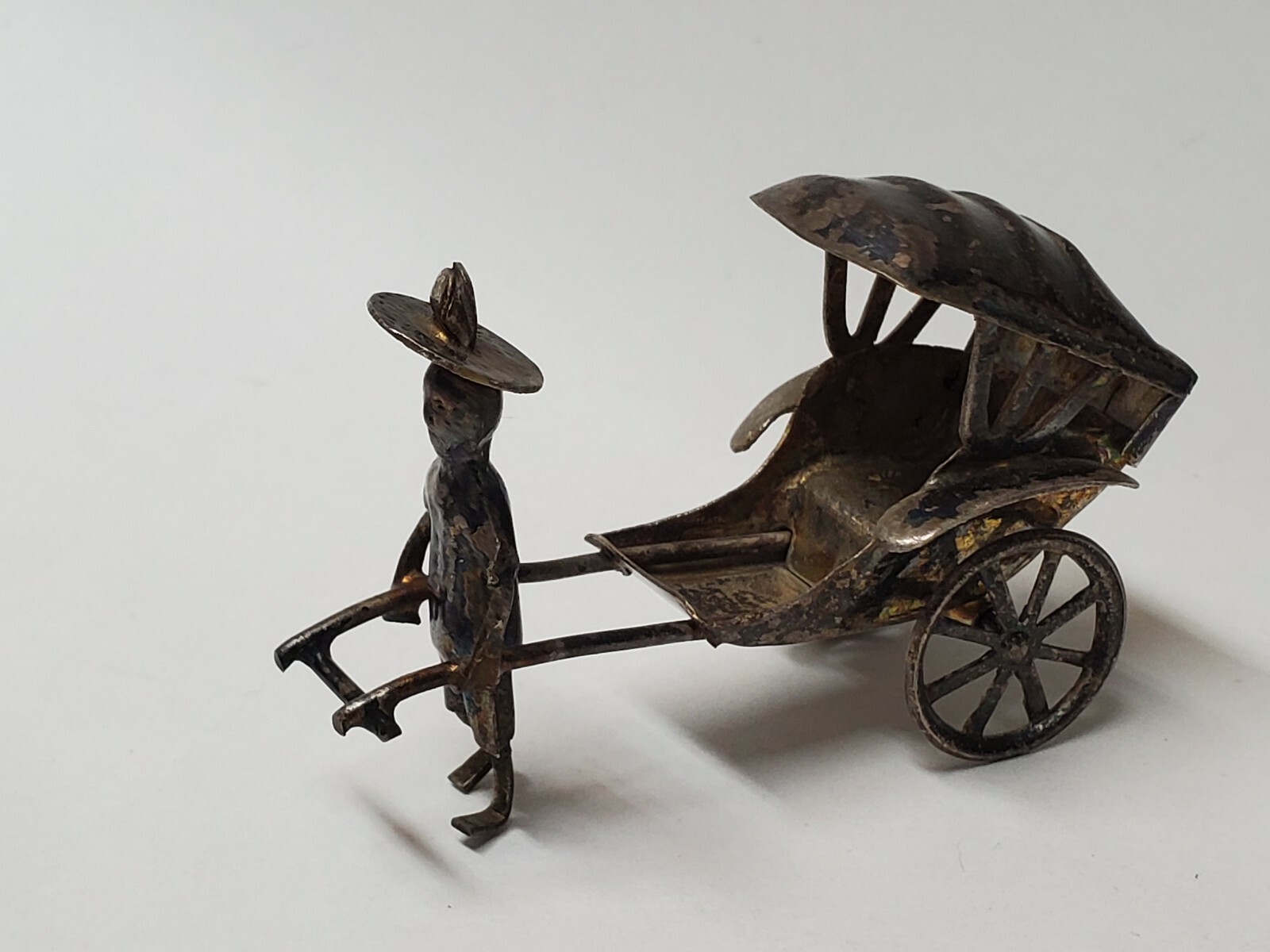 VINTAGE CHINESE SILVER MAN PULLING CART/RICKSHAW WITH FUNCTIONAL WHEELS ...