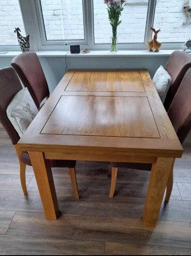 SOLID CHUNKY OAK DINING TABLE, extendable | eBay UK