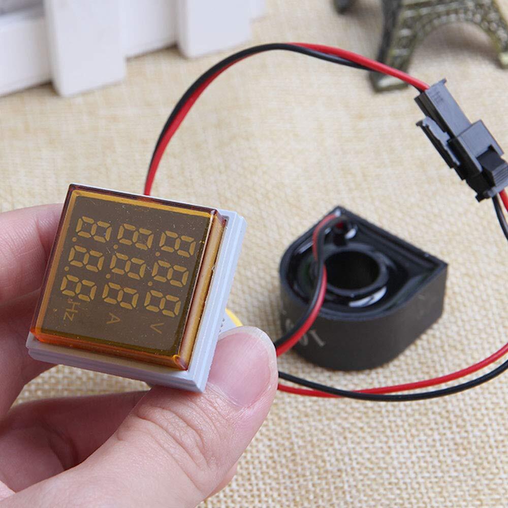 1Pcs Yellow 3 in 1 Square Shape Digital AC Panel Ammeter Voltmeter ...
