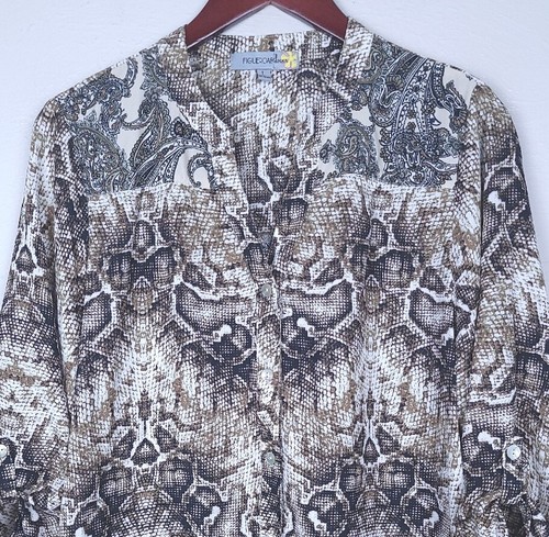 Figueroa & Flower Top Large Paisley Snake Reptile Mixed Print Button Up ...