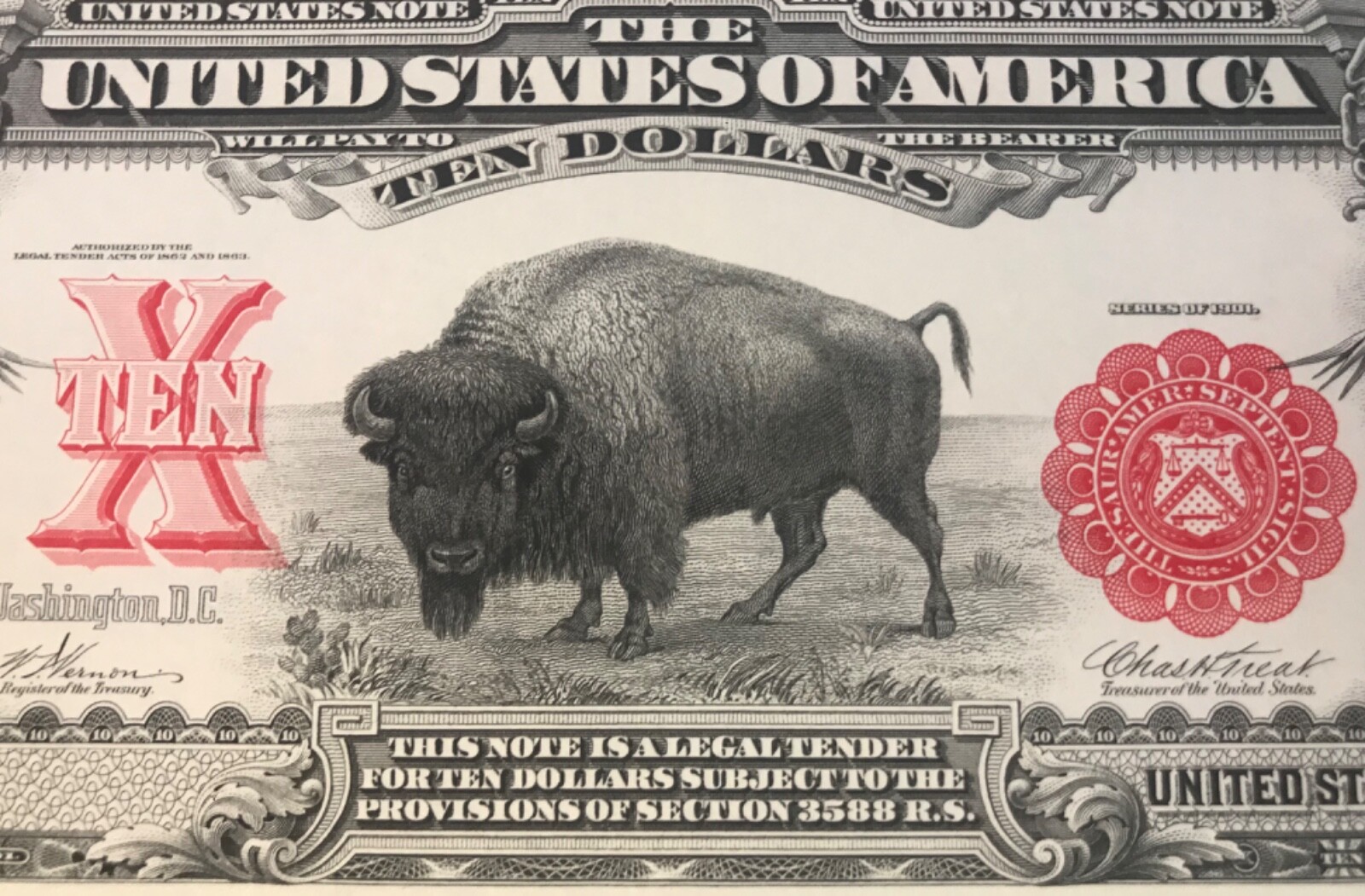 Old Us Dollar $10 Bill Bison