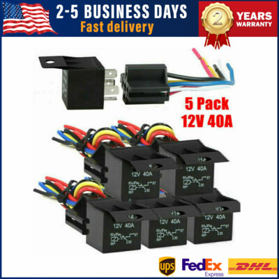 5x Relay Switch 5Pin Harness Socket 12VDC 40A Waterproof Automotive Car ...