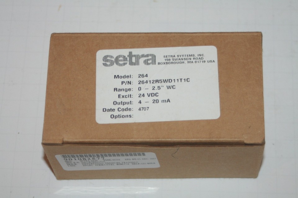 SETRA 26412R5WD11T1C MODEL 264 4-20 mA Differential Pressure Transducer ...