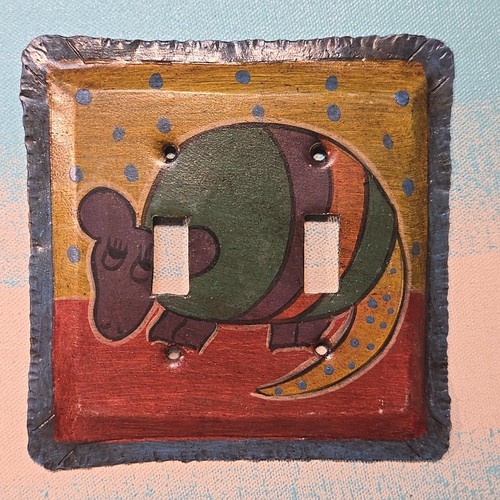 Handpainted Mexican Tin Doubl Toggle Switch Plate Folk Art Armadillo ...