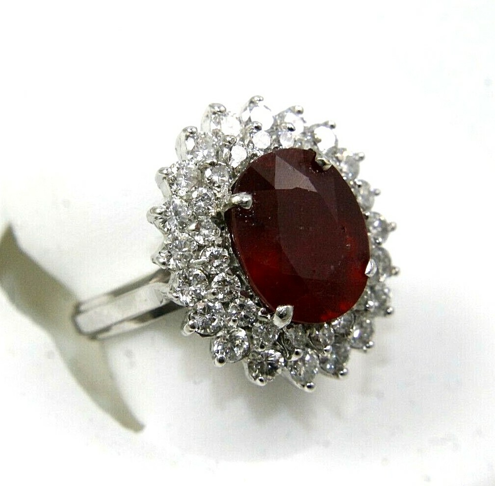Natural Oval Red Ruby & Diamond Halo Solitaire Ring 14k White Gold 7.35Ct | eBay