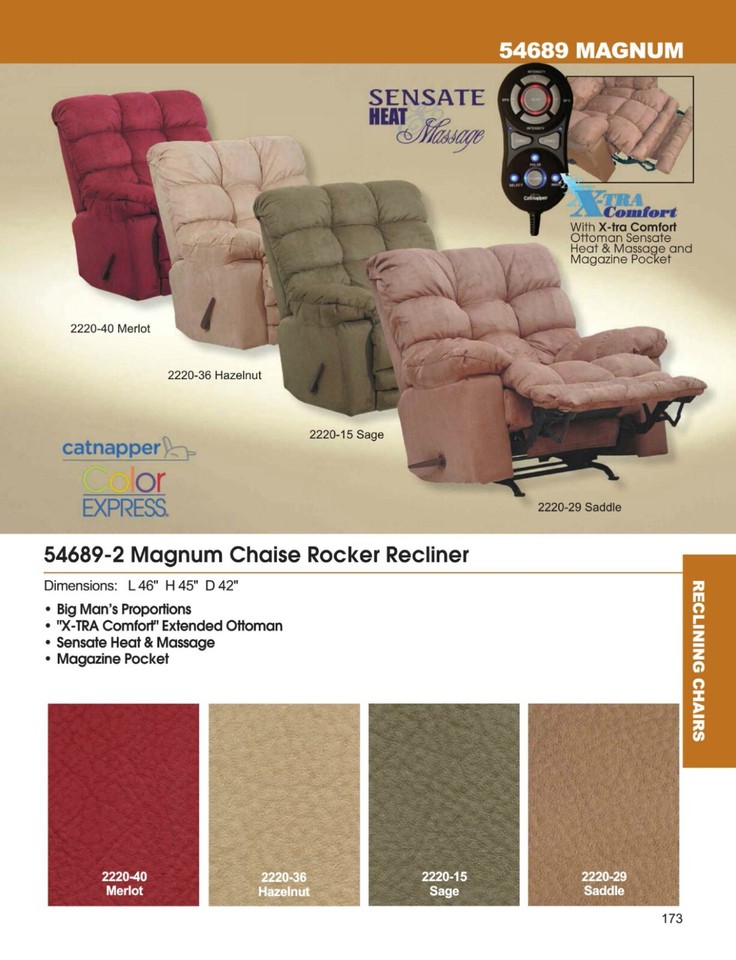 Catnapper Magnum 546892 Chaise Rocker Recliner with Heat and Massage ...